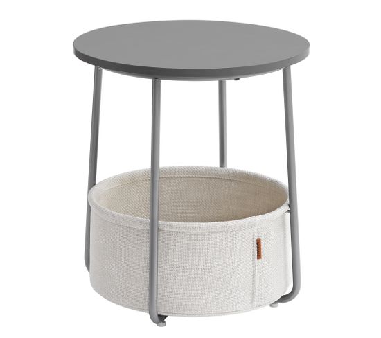 Petite Table Basse Ronde, Rangement, Gris Ciment Et Blanc Nuage - Bout ...
