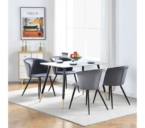 Ensemble De 4 Chaises De Salle À Manger Siège Rembourré En Velours ...