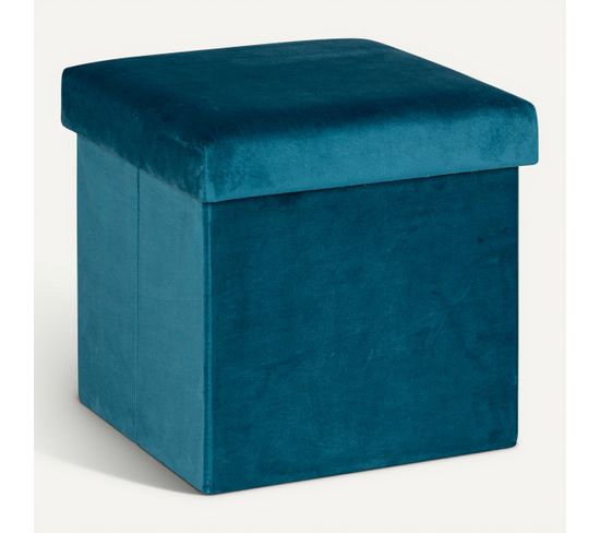Pouf pliable H. 35 cm VELVET Bleu - Pouf - Poire BUT