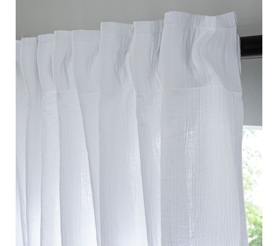 - Rideau Uni En Gaze De Coton Pattes Cachées À L'unité 140x300cm Blanc ...