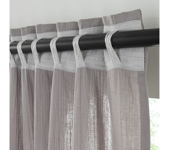 - Rideau Uni En Gaze De Coton Pattes Cachées À L'unité 140x260cm Gris ...