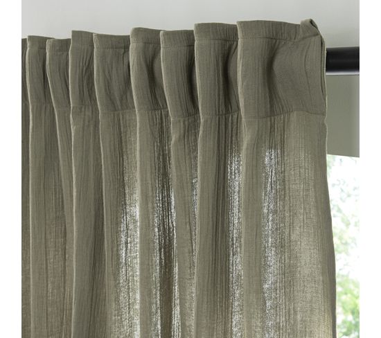- Rideau Uni En Gaze De Coton Pattes Cachées À L'unité 140x300cm Kaki ...