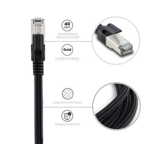 Câble Ethernet Rj45 Cat 8 Mâle/mâle Tressé - S/ftp 1,5 M - Toute l'offre Périphérique - Stockage BUT
