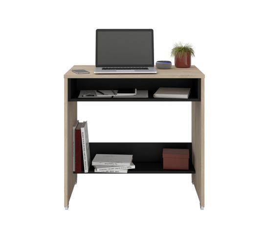 Console informatique INDEX imitation chêne et noir - Bureau ...