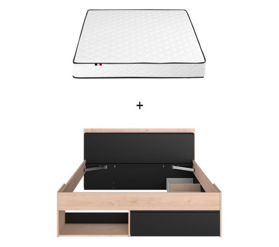Lit Avec Rangements 140x190 200 Cm Storage Imitation Ch 234 Ne Et Noir