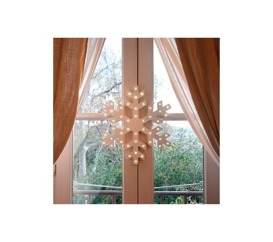 Flocon De Neige Bois Blanc LED Blanc Chaud A Pile A Suspendre ...
