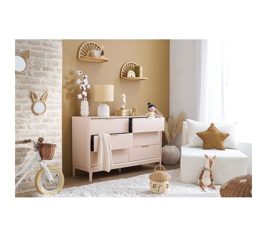 Commode Rose Poudré Et Métal Doré 6 Tiroirs L120 Cm Giana - Commode ...