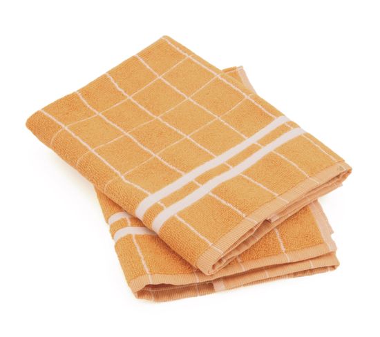Lot De 2 Torchons De Cuisine Éponge 50x50 Cm Coton New Squares Jaune ...