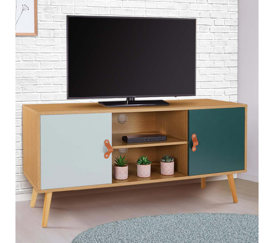 Meuble TV 113 Cm Scandinave Alize Bois Et Vert - Meuble TV BUT