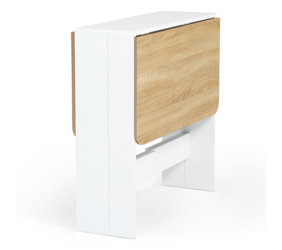 Table Console Pliable Edi 2-4 Personnes Bois Blanc Plateau Façon Hêtre ...