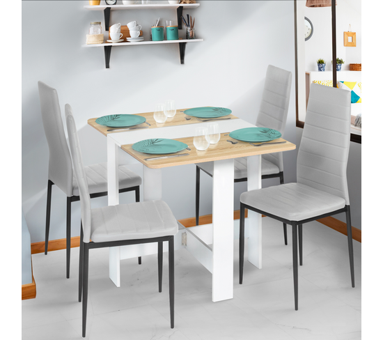 Table Console Pliable Edi 2-4 Personnes Bois Blanc Plateau Façon Hêtre ...
