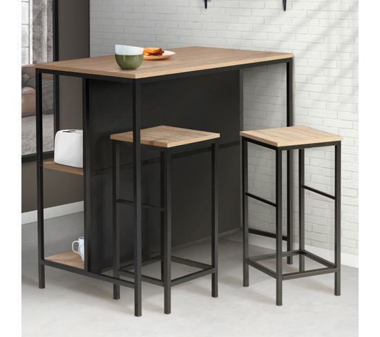 Ensemble Table De Bar Îlot Detroit Et 2 Tabourets Design Industriel ...