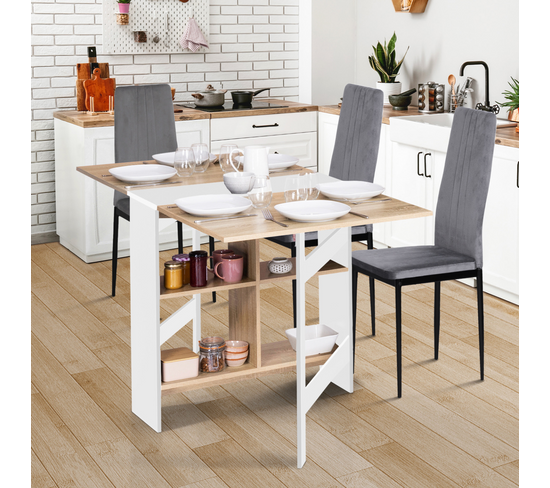 Table Console Pliable Edi 2-6 Personnes Avec Rangements Bois Blanc ...
