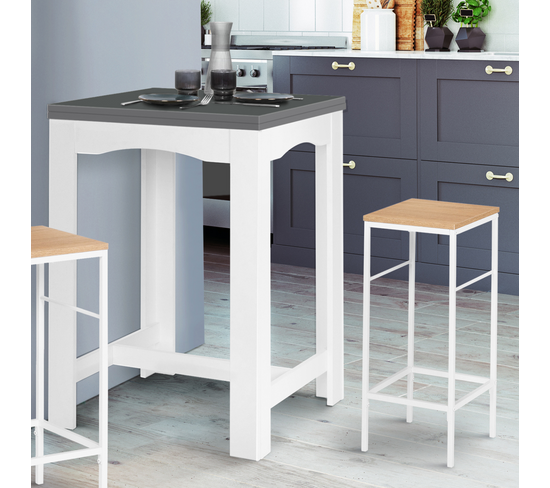 Table Haute De Bar Extensible Dona 2 à 4 Personnes Blanche Plateau Gris ...
