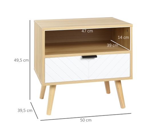 Chevet Design Scandinave Blanc Aspect Chêne Clair - Table de chevet BUT