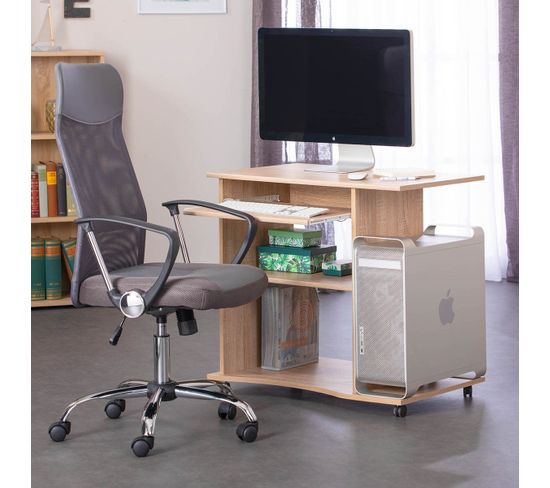 Meuble Informatique Sur Roulettes Aspect Bois - List - Bureau ...