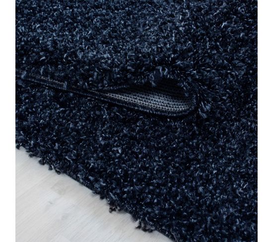 Tapis Poils Longs Shaggy Ø160cm Rond Tissé Bleu Marine Motif Uni Uni L - Tapis salon et chambre BUT