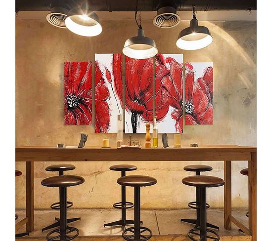 Tableau Fleurs Rouges 100 X 70 Cm Rouge - Tableau - Toile BUT