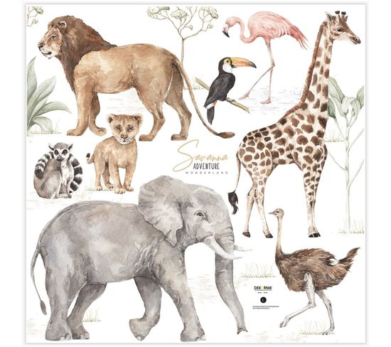 Sticker Mural Aventure En Savane – Illustration Faune Exotique 70 X 70 ...