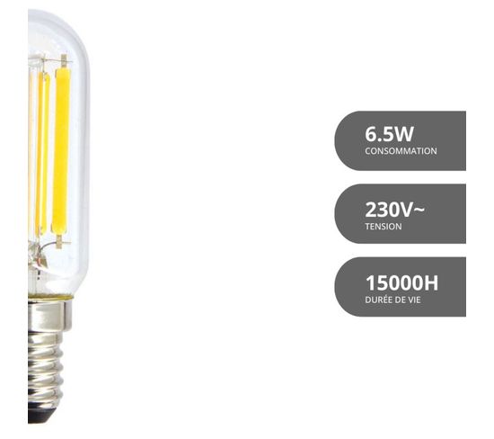 Ampoule à Filament LED T26, Culot E14, Conso. 6,5w, Blanc Chaud, Spéciale Hotte Et Frigo ...