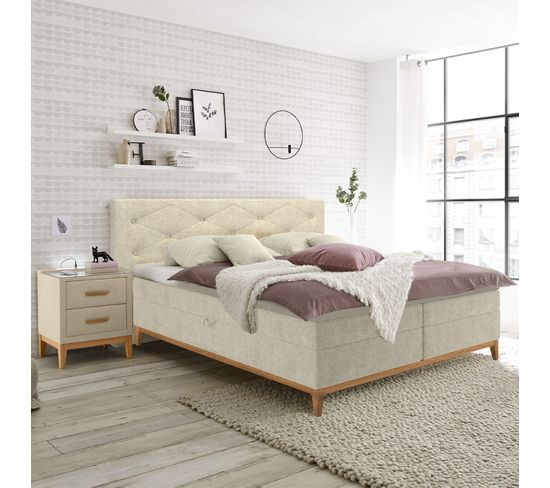 Lit Boxspring 160x200 Cm Tissu Écru 2 Coffres Latéraux - Sky - Lit BUT