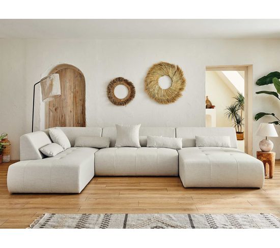 Canapé Panoramique 7 Places Onyx En Tissu Beige - Canapé BUT