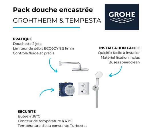 Grohe Ensemble Douche Encastrable Grohtherm Tempesta 210 Avec Nettoyant Robinetterie Grohclean ...