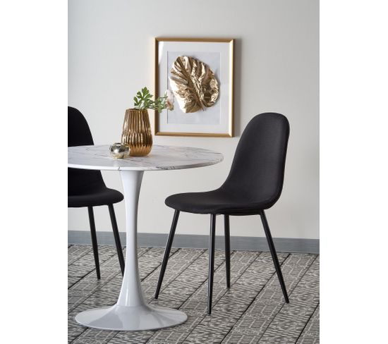 Table Ronde 80 Cm Blanche Avec Plateau Aspect Marbre Et Pied En Métal ...
