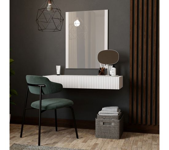 Coiffeuse Design Suspendue Blanc Mat + Miroir Gustave - Coiffeuse BUT