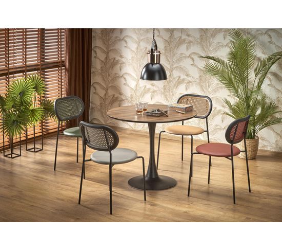 Table Ronde 90 Cm Aspect Noyer Avec Pied Central Noir Sirocco - Table BUT