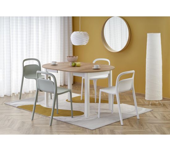 Table à Manger Ronde 100cm Extensible Avec Plateau Aspect Chêne Et ...