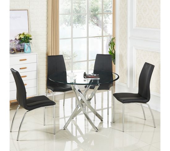Table à Manger Ronde Jessica Chrome Verre Transparent 100x75cm - Table BUT