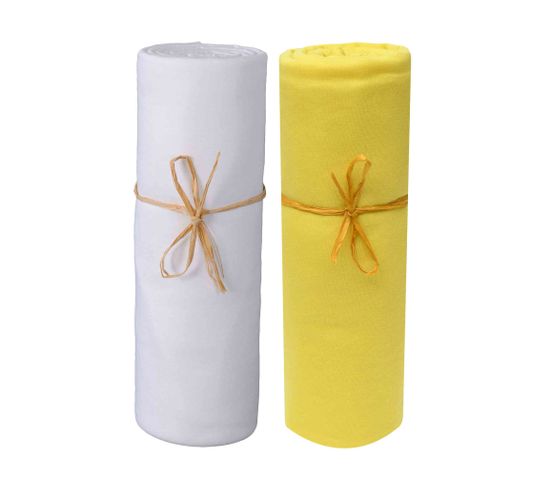 Lot De 2 Draps Housses Bébé Jersey Bio Blanc Et Jaune Or 60x120 Drap
