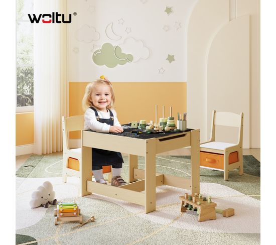 1 Table D'enfant + 2 Chaises Avec Espace De Rangement Pour Enfants D ...