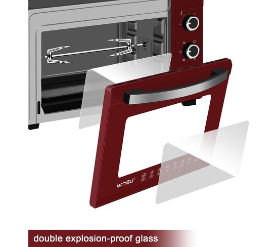 Mini Four de 32L,Four Posable,Four Électrique Minuterie 60 min,Température 100-230℃,1600W,Rouge ...