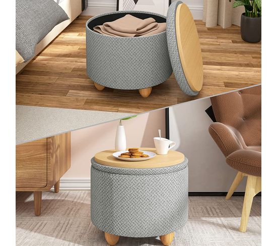 Pouf De Rangement Avec Pieds En Pin-tabouret Avec Couvercle-gris Clair ...