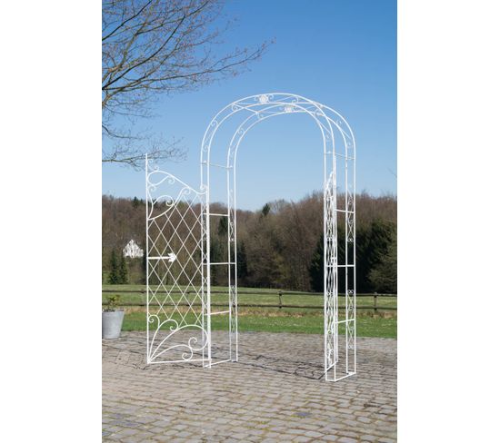 Arche À Rosiers En Fer Melissa Avec Porte Blanc Antique - Clôture ...