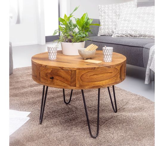 Table Basse Bois Massif 60 Cm Table De Salon Table Basse Ronde Étagère ...