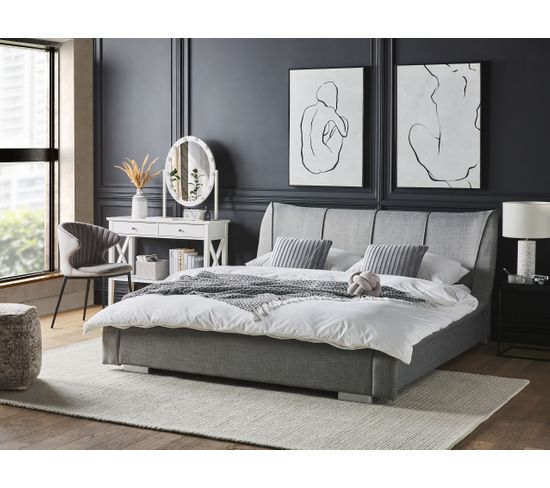 Lit Double En Tissu Gris 160x200 Cm Gris Nantes - Lit BUT