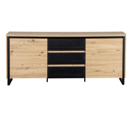 Buffet 2 portes 3 tiroirs BOSTON Imitation chêne et noir - Buffet BUT