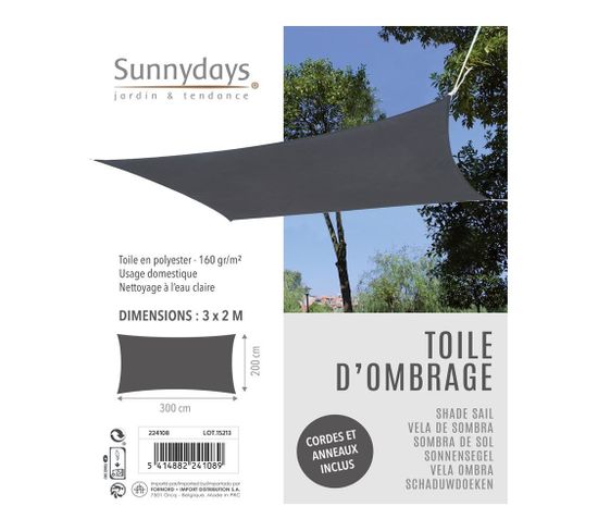 Voile D'ombrage 3x2 M Anthracite - Voile - Toile d'ombrage BUT