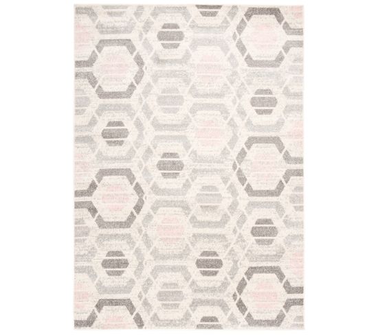 Tapis Salon Chambre Ado Rose Gris Crème Hexagone 140 X 200 Cm Cosmo ...