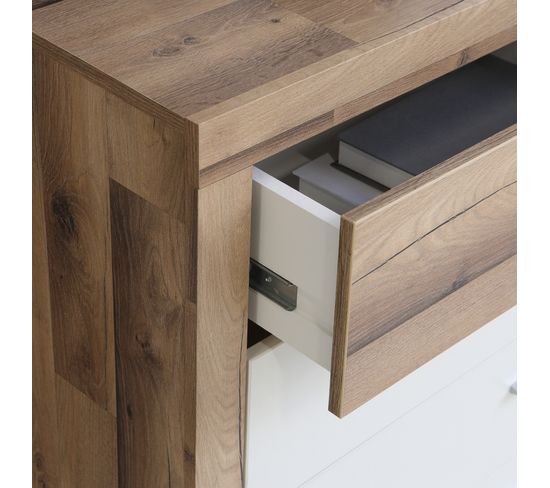 Commode 4 double tiroirs RICCIANO imitation chêne et blanc - Commode ...