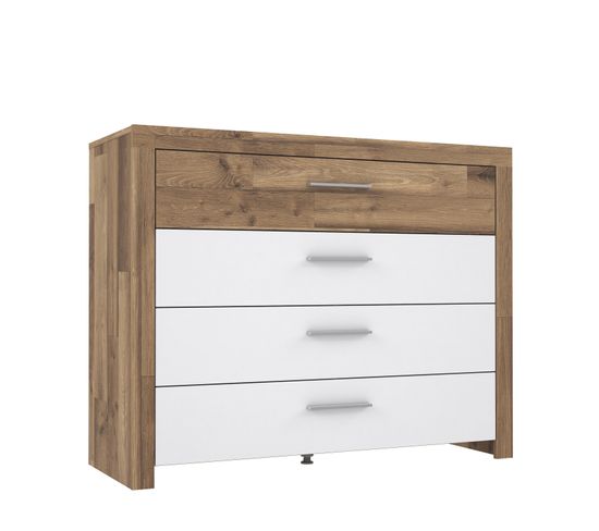 Commode 4 double tiroirs RICCIANO imitation chêne et blanc - Commode ...