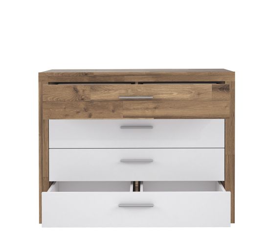 Commode 4 double tiroirs RICCIANO imitation chêne et blanc - Commode ...