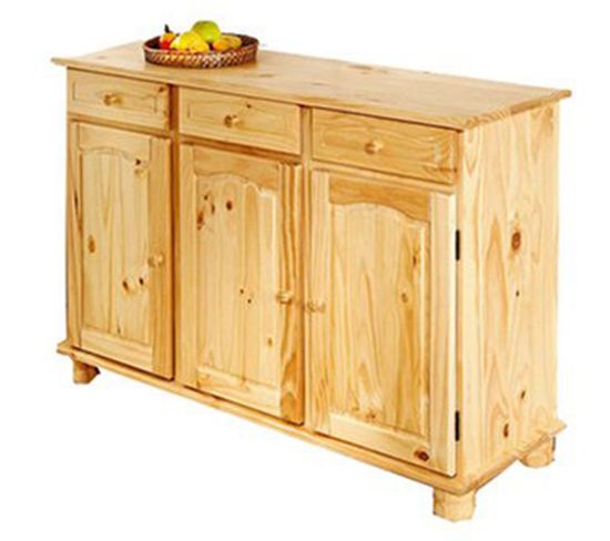 Bahut Bas 3 Portes Vernis Naturel, Dim : 43 X 130 X 87 Cm - Buffet de ...