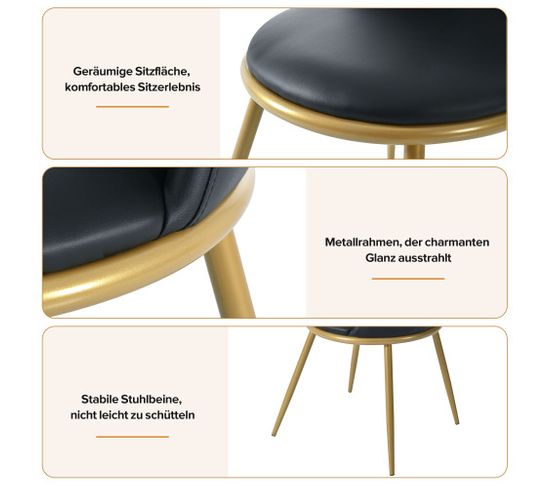 Lot De 4 Chaises De Salle À Manger, Assise Ronde En Similicuir, Noire ...