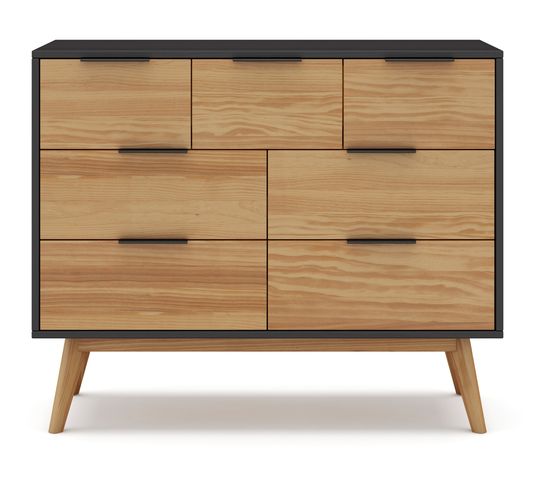 Commode 7 tiroirs LAVIS noir et bois ciré - Commode - Chiffonnier BUT