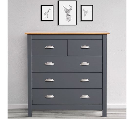 Commode Jade 5 tiroirs gris anthracite de 80 cm de hauteur - Commode ...