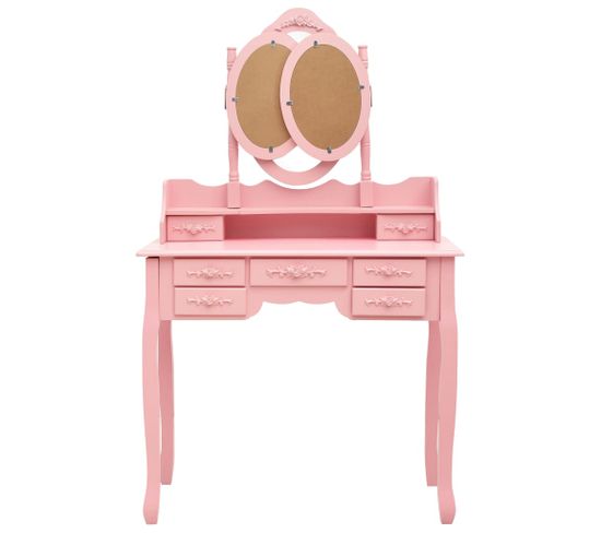 Coiffeuse Avec Tabouret Et Miroir Pliable En 3 Rose - Coiffeuse BUT